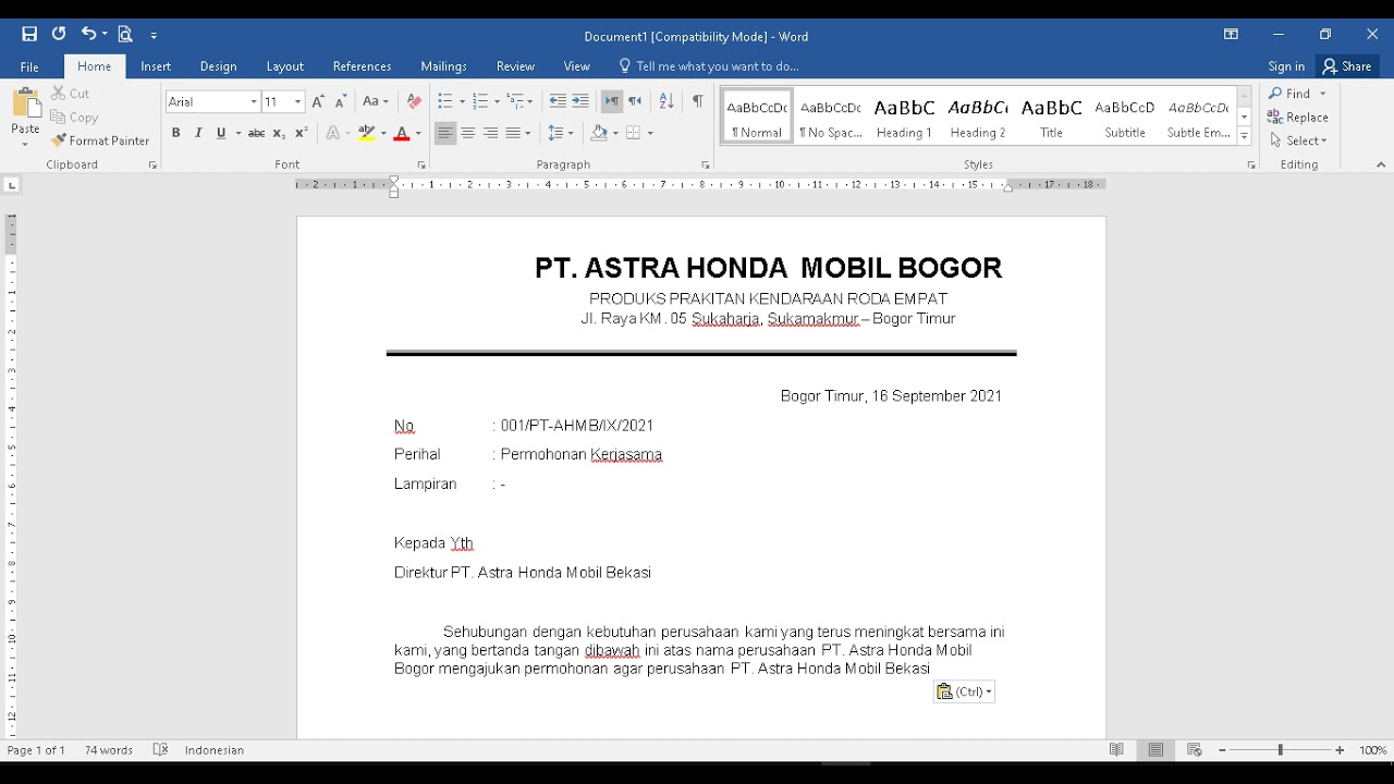 Surat permohonan kerjasama