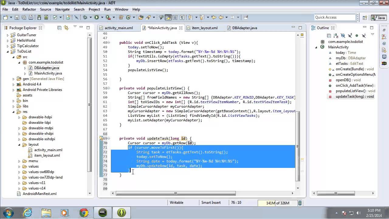 Android: Updating Data on the SQLite Database