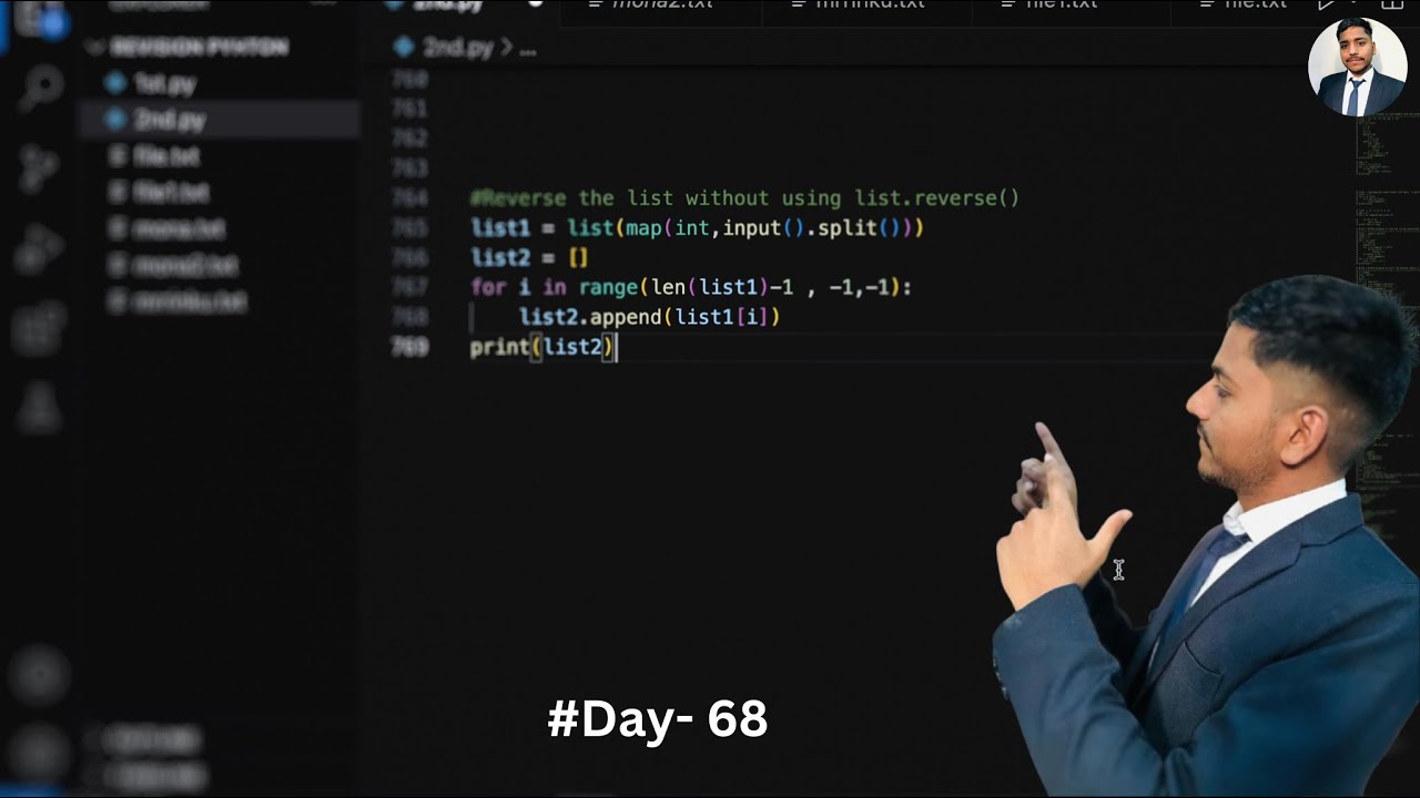 Python program to reverse the list without using reverse function #100daysofcode #codeeveryday
