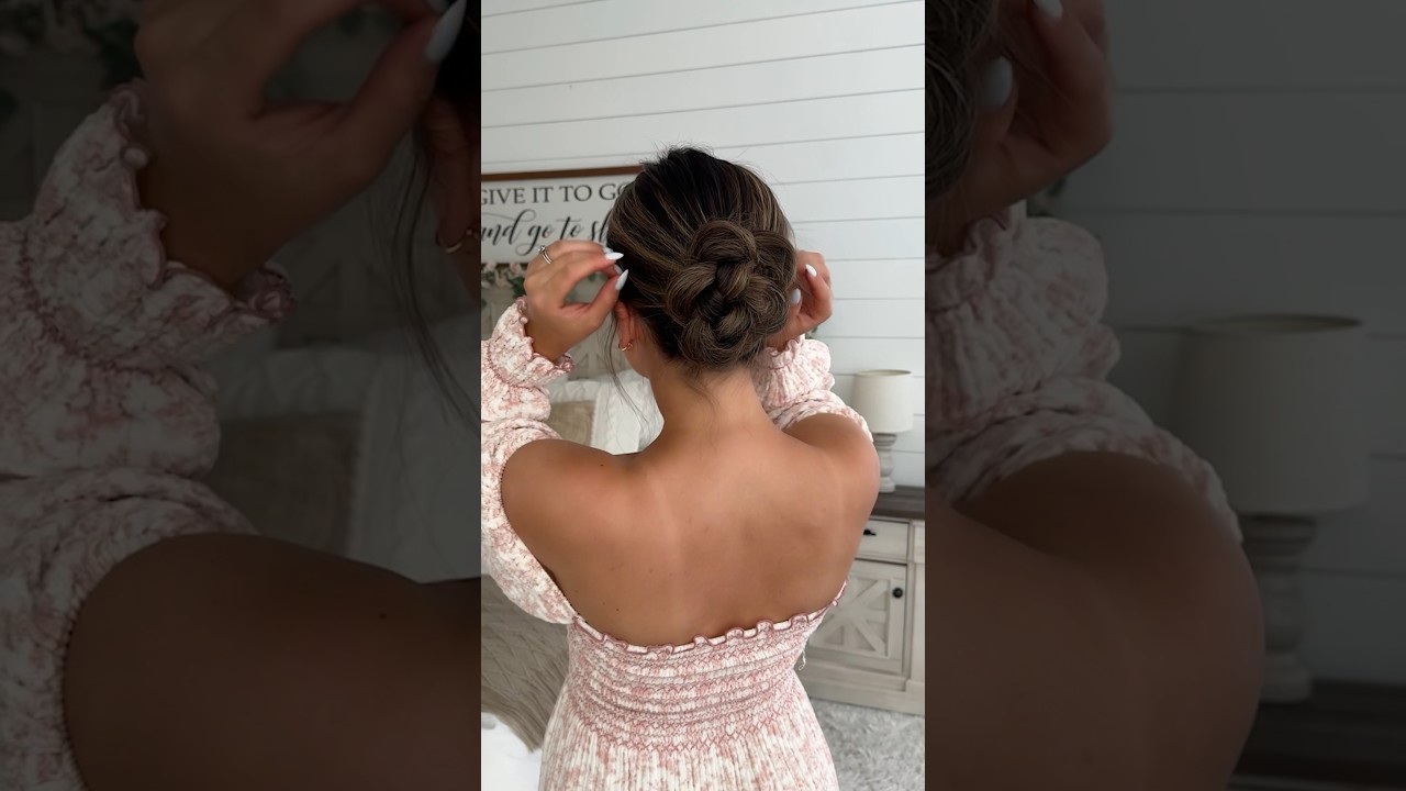 Rose bun🌹would you try this?#bunhairstyle #updohairstyles #hairupdo #easyhairstyles #cutehairstyles