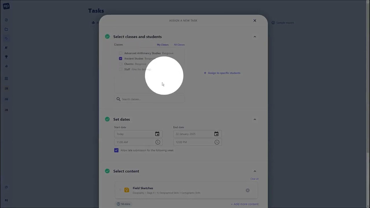 Assigning tasks to students inside EP