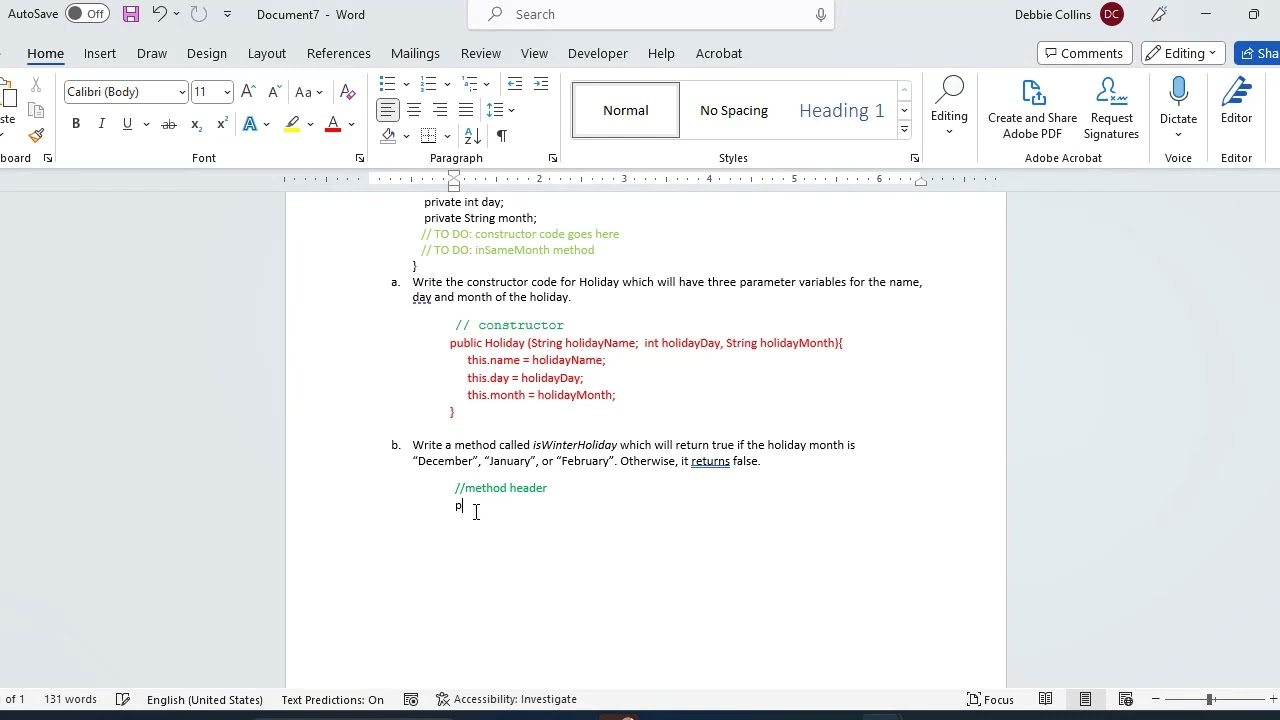CS 121 Final Review Writing Code for Classes