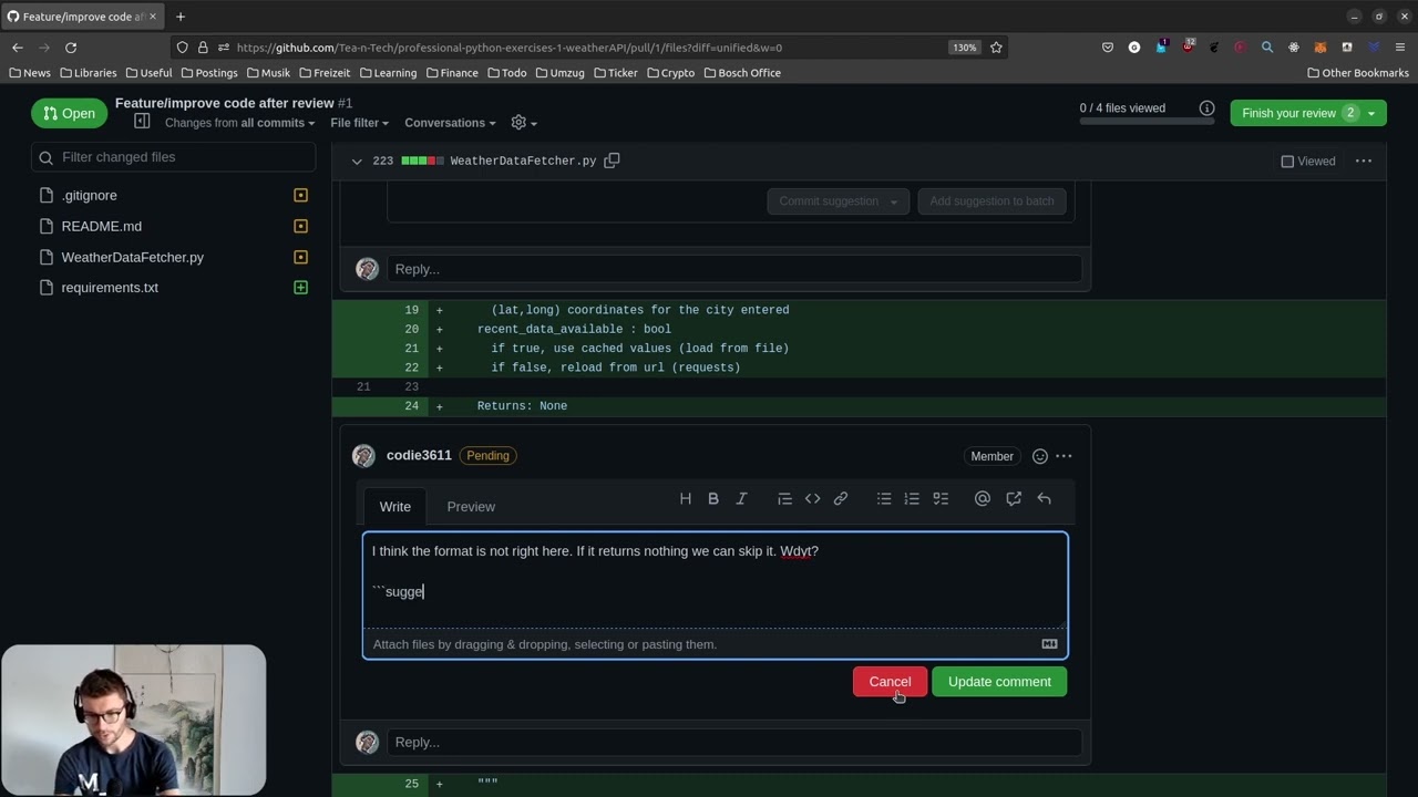 2022 FREE Professional Python - Exercise 1: Pull Request Review (Codie)