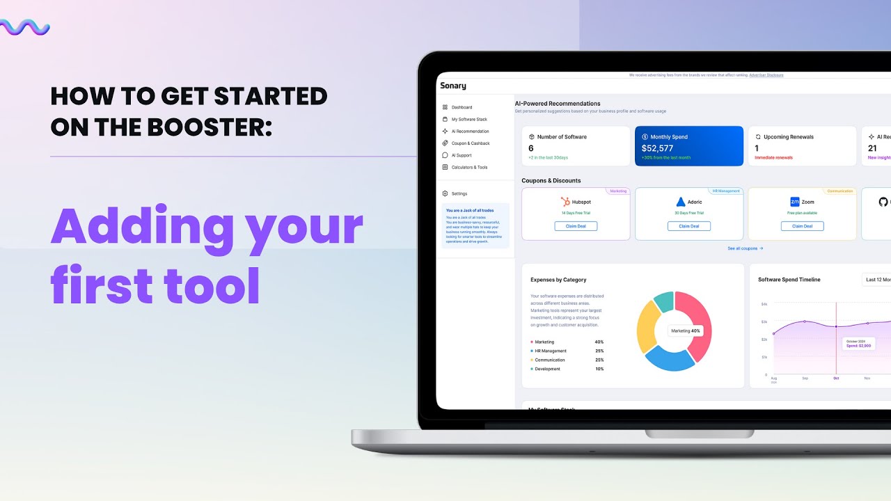 Sonary Booster dashboard tutorial - How to add your first tool