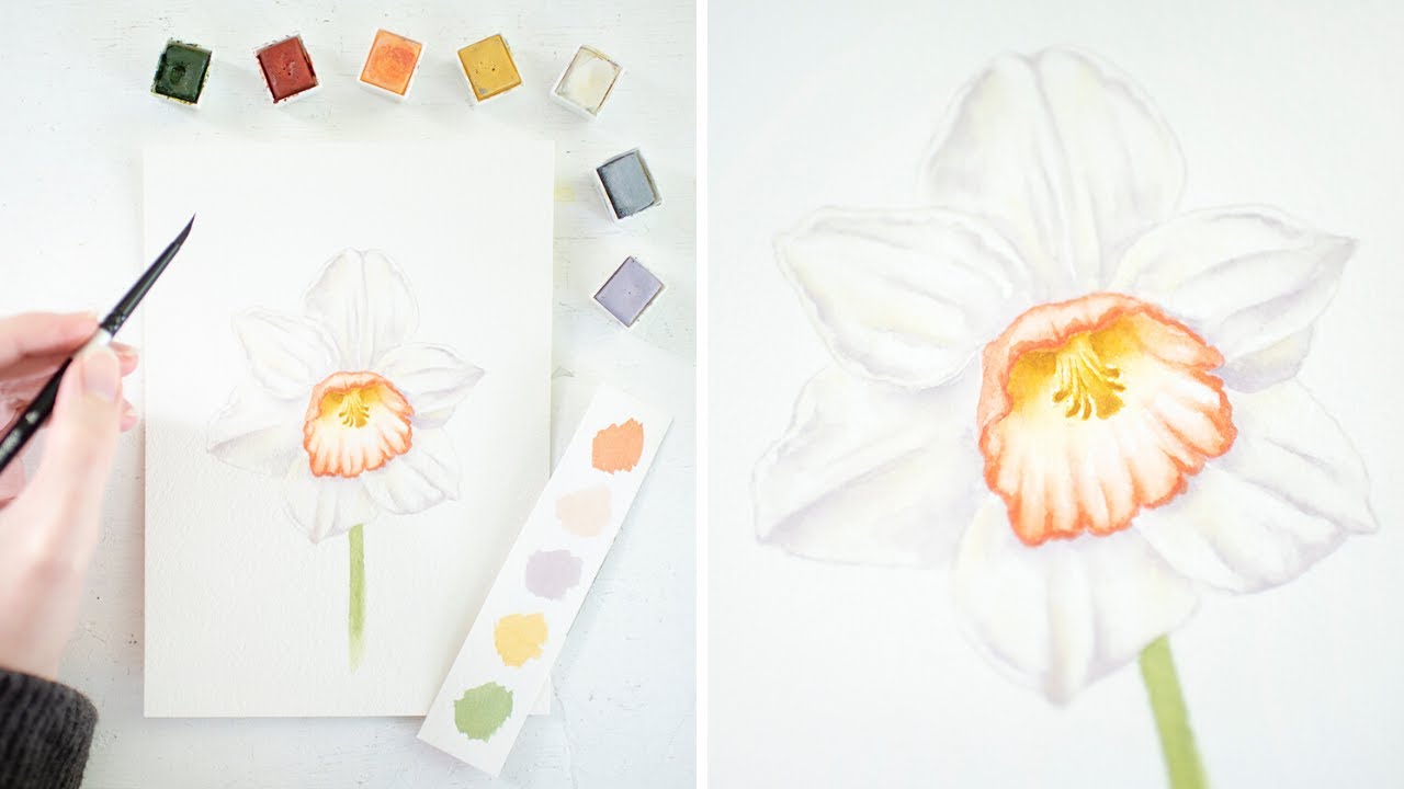 How to Paint a White Daffodil in Watercolor | Narcissus Painting Tutorial