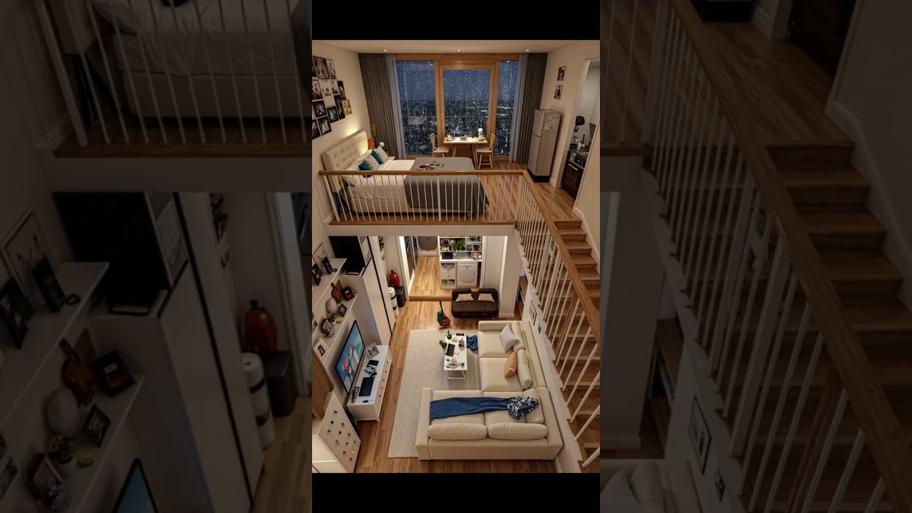 A Stylish and Cozy Duplex Apartment with Warm Wooden Interiors and a Stunning Night View 🌆🏡✨