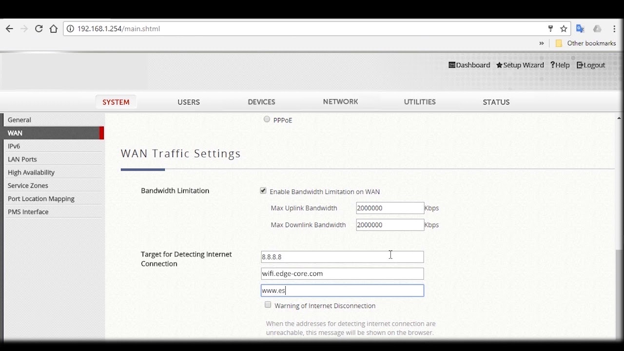 Basic System Settings (WAN configuration)