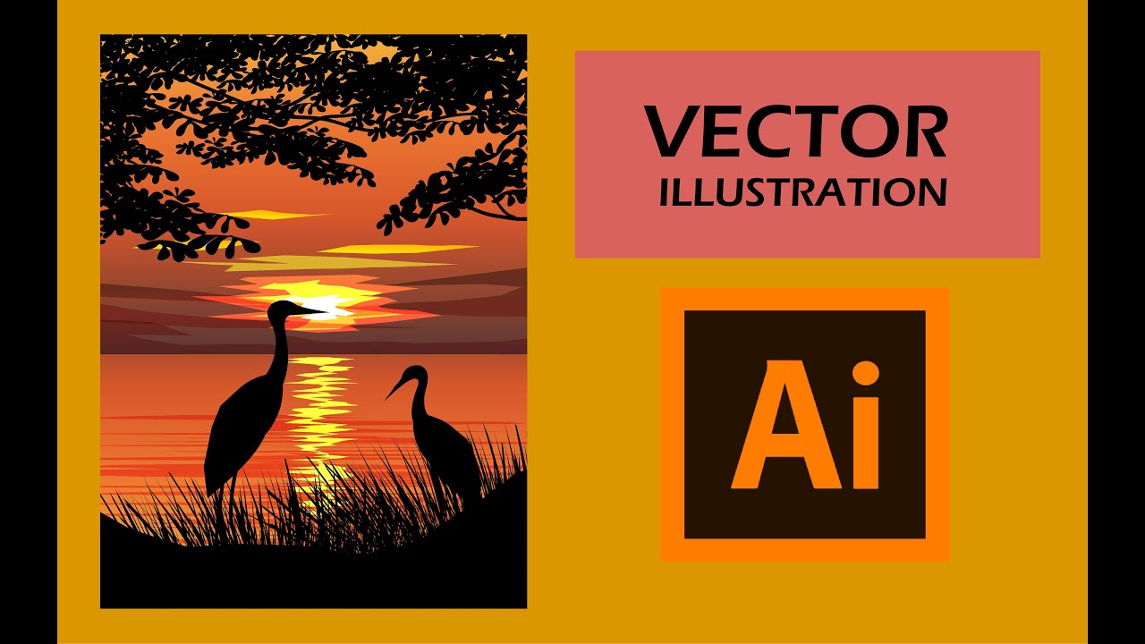 Vector nature wallpaper on Adobe Illustrator CC | Lake sunset
