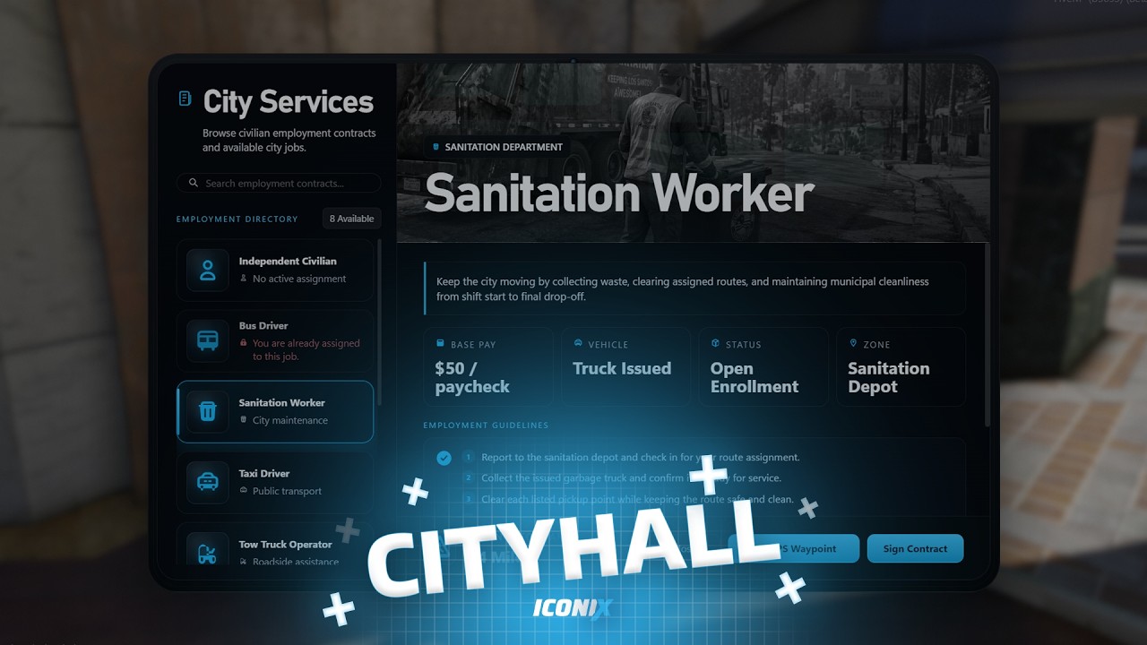 FiveM CityHall System V1 - Iconix CityHall [ESX, QBCore]