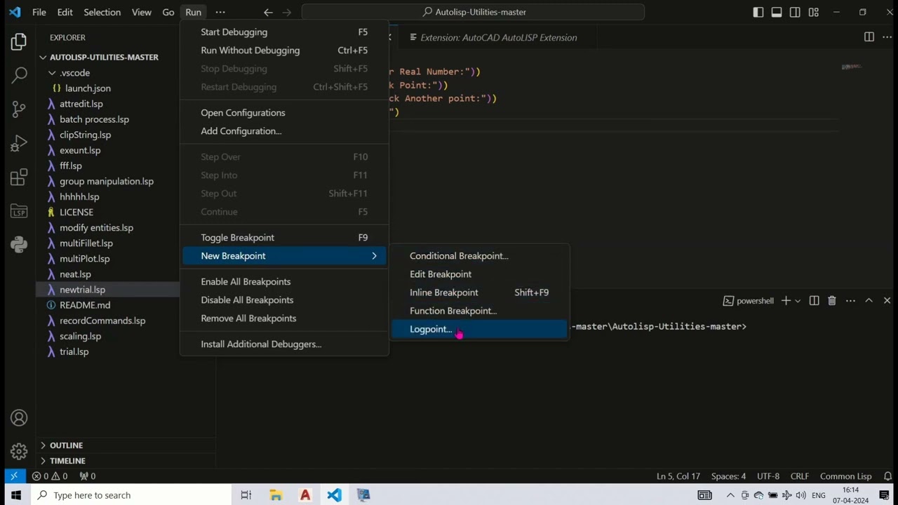 Using Visual Studio code for AutoLisp