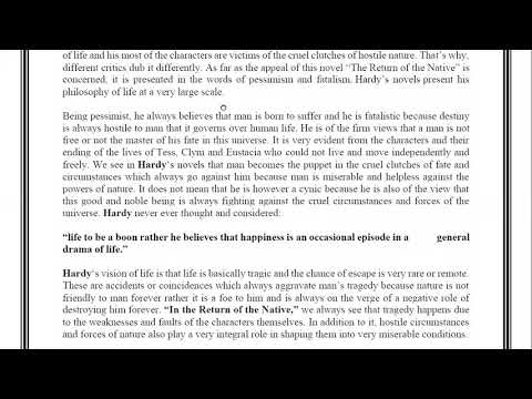 Hardy's Pessimism |The Return of Native | Ma English Part i | PU | Miss Maria