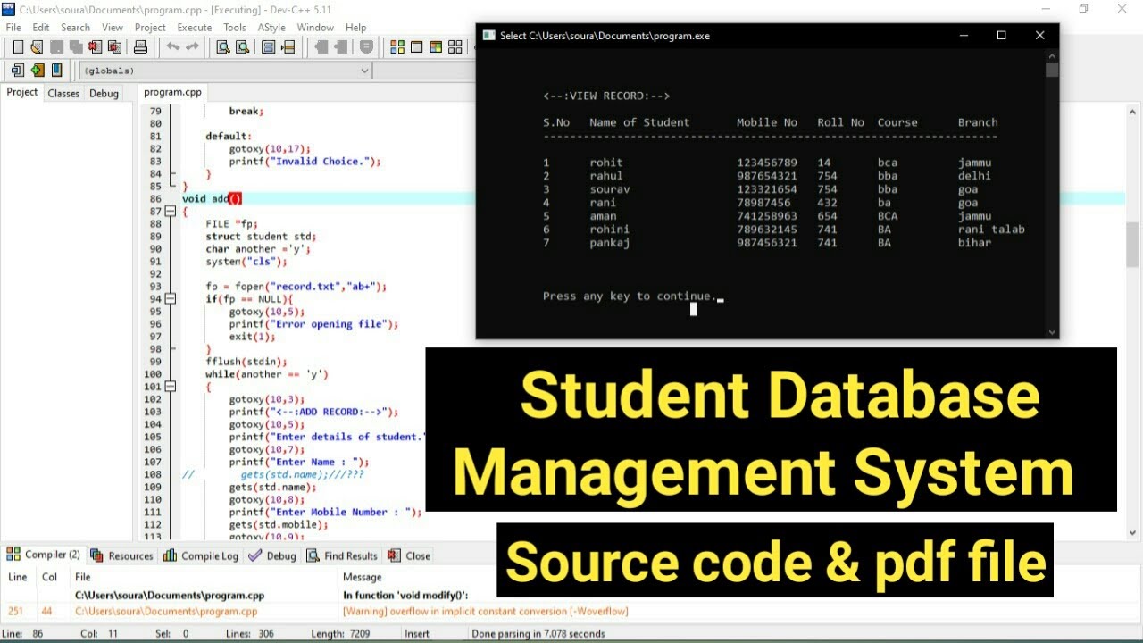 C++ Project Student Data Management System with source code & Pdf File | How To Create Project