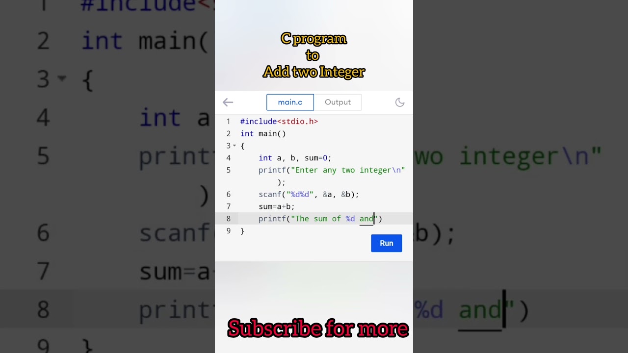 C program to ADD two integers #cprogramming #coding