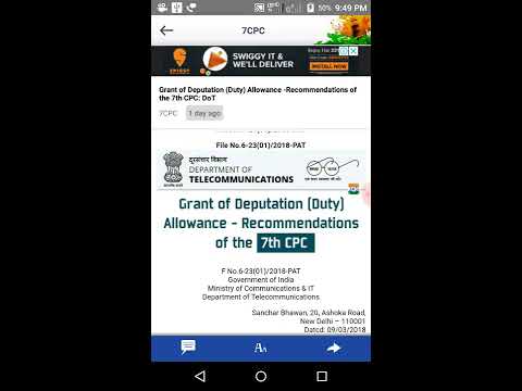 Grant of Deputation (Duty) Allowance -Recommendations of the 7th CPC: DoT