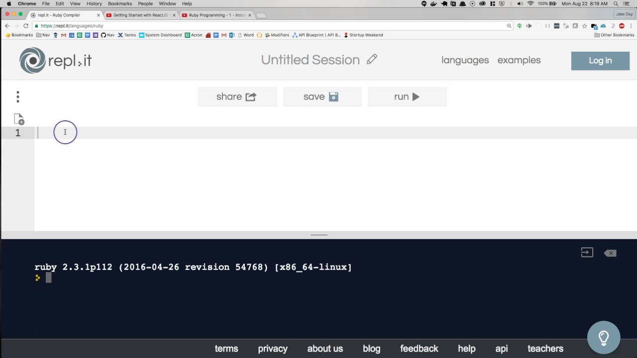 Ruby Programming - 1.1 - Online Terminal and Editor