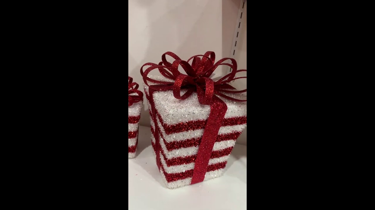 Raz Set of 2 Red and White Tinsel and Glitter Gift Boxes Christmas Decoration 4016117