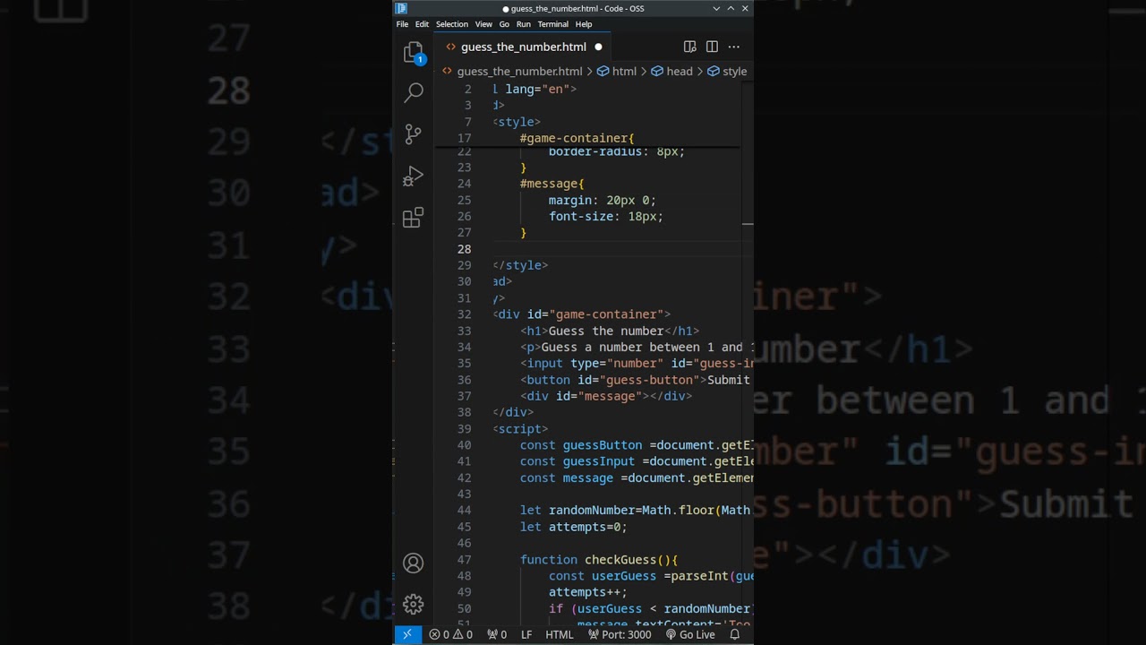simple number guessing game :) #codingtutorial #programmingjourney #webdevelopment #html