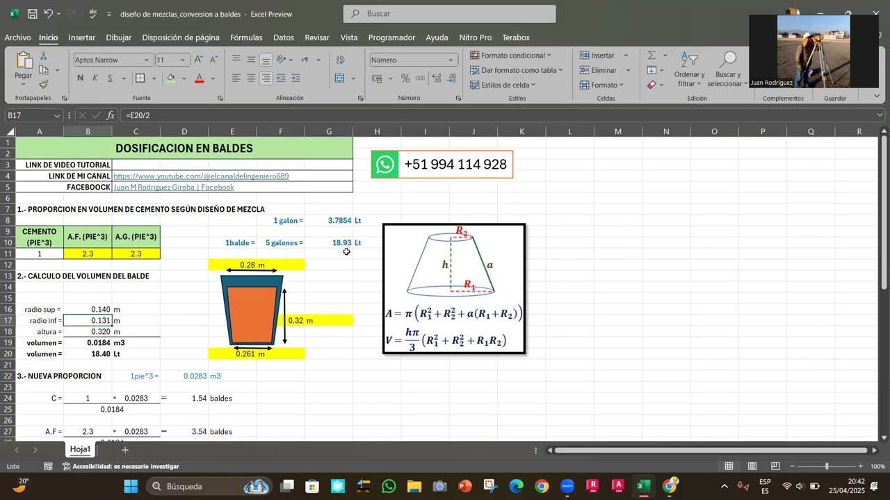 diseño de mezclas dosificacion en baldes (plantilla excel)
