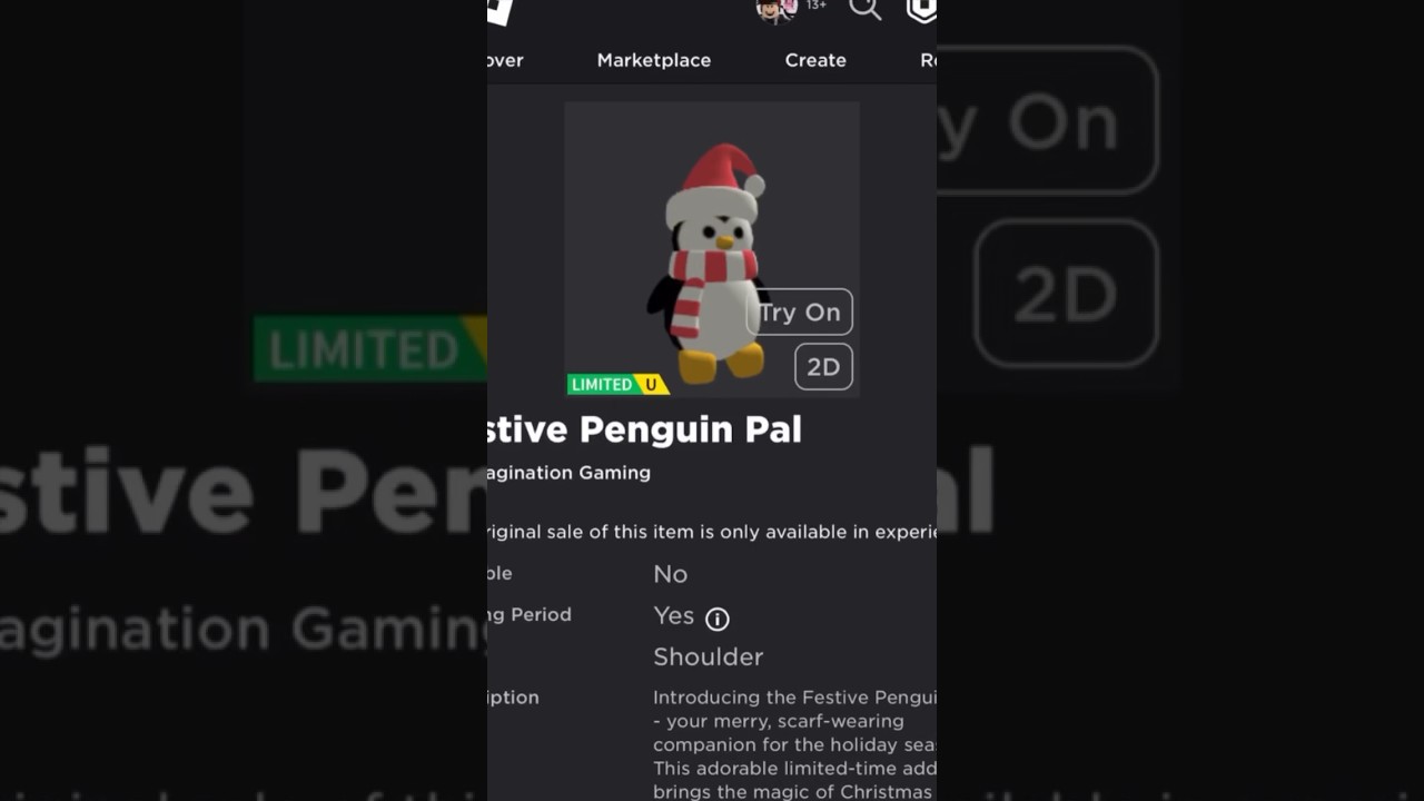 ( Limited UGC Item ) How to get Festive Penguin Pal ROBLOX ( 2023 ) DeanOfficial YT