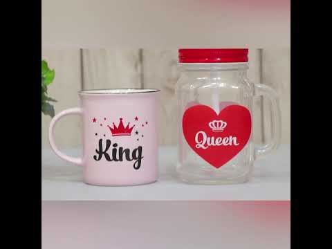 King Queen Ceramic Coffee Mug And Mason Jar Set