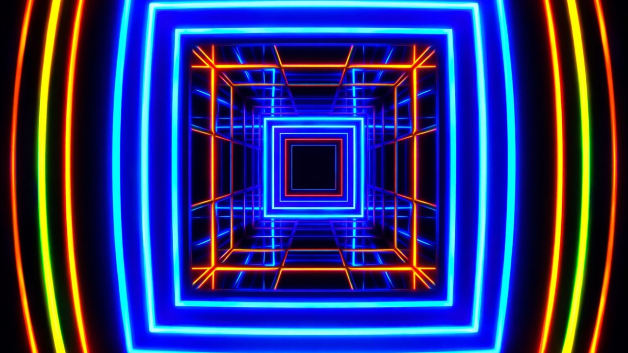 🔷 4K Screensaver – Infinite Square Neon Portal – Futuristic VJ Visual (No Sound)