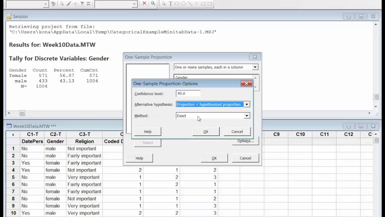 One Proportion Minitab Example