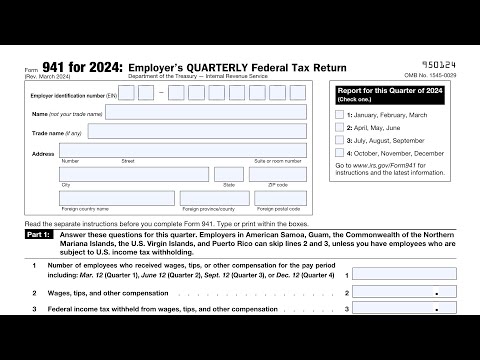 IRS Form 941 walkthrough (Employer's QUARTERLY Federal Tax Return)