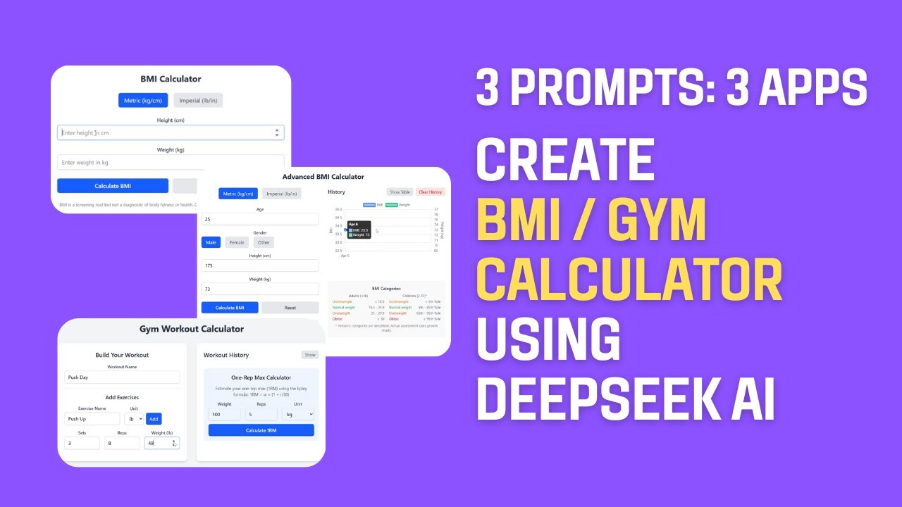 How to create BMI Calculator and Gym Set + Rep App with React, Typescript, TailwindCSS, Deepseek AI