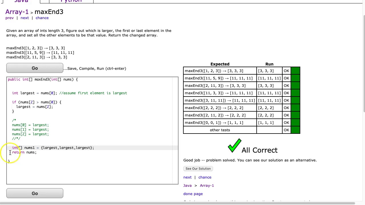 Codingbat - maxEnd3 (Java)