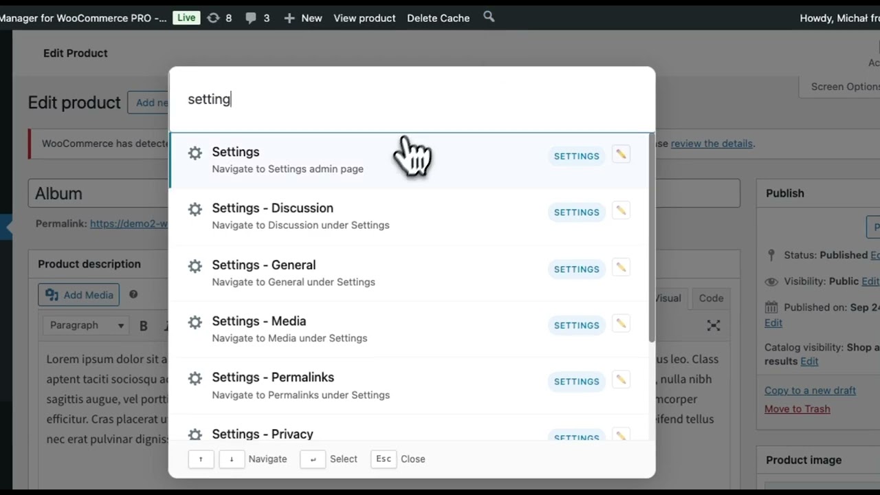 Admin Compass - global WP admin search