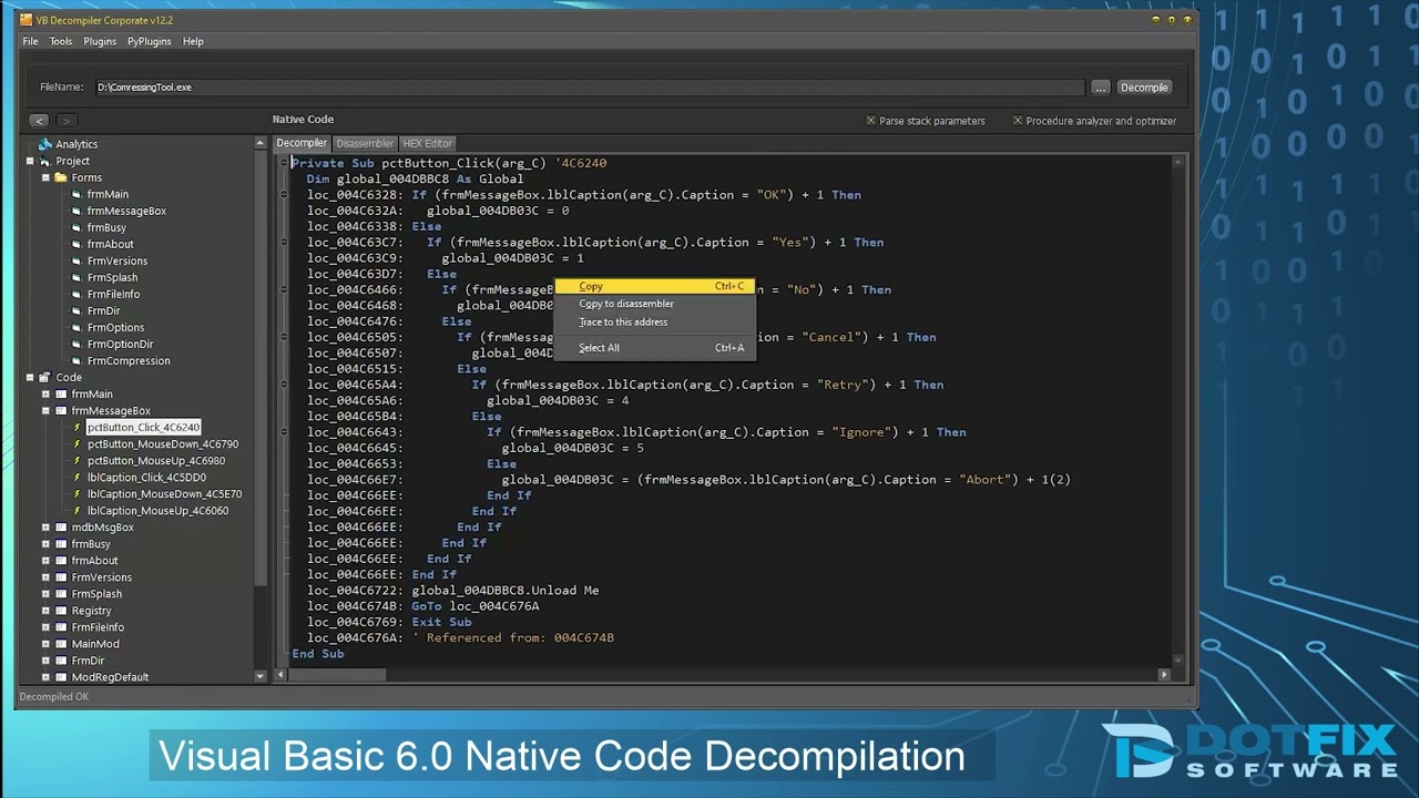 VB Decompiler - Visual Basic 6.0 Native Code Decompilation
