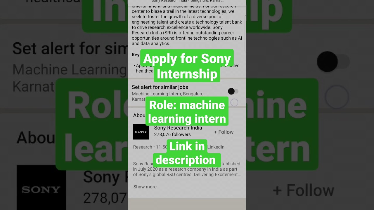 Apply for Sony internship - machine learning internship