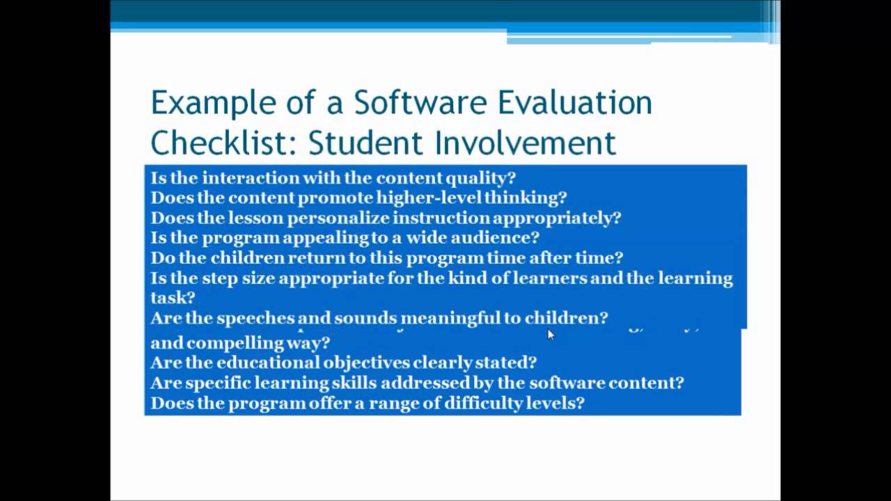 Software Evaluation An Example of a Education Based Checklist Guest Lecturer