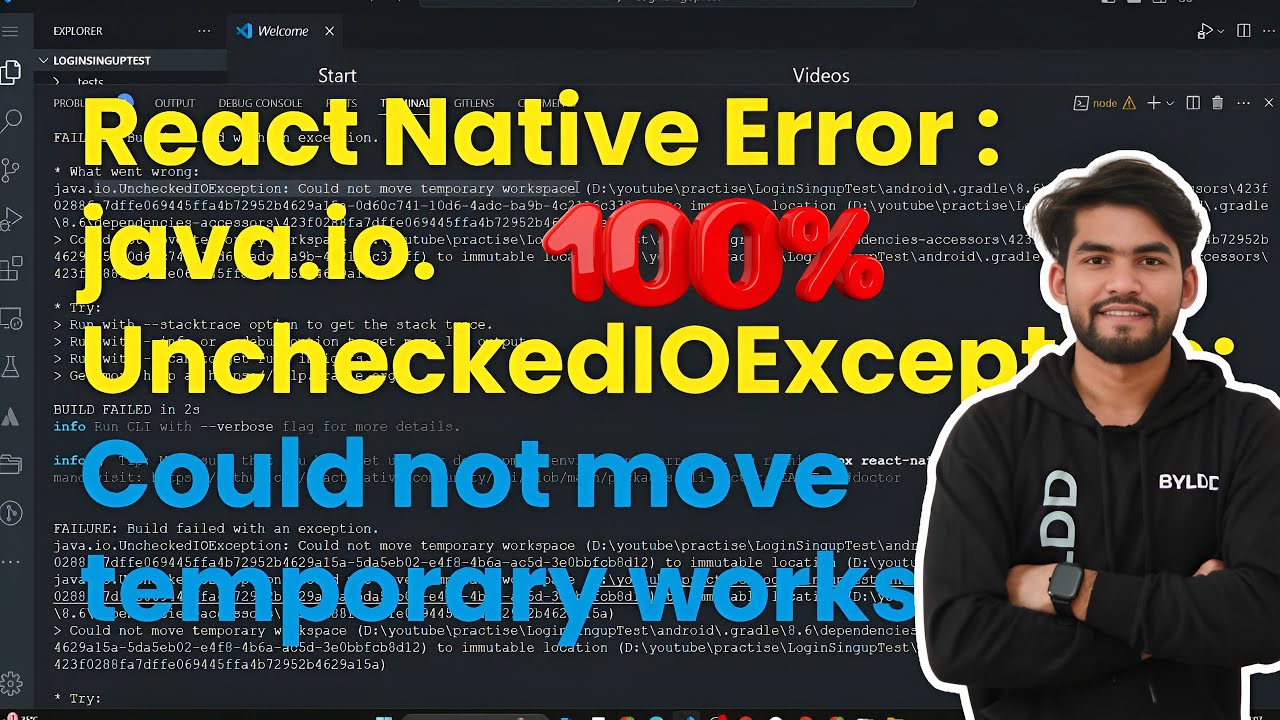 React Native Error : java.io.UncheckedIOException: Could not move temporary workspace 100% Solution