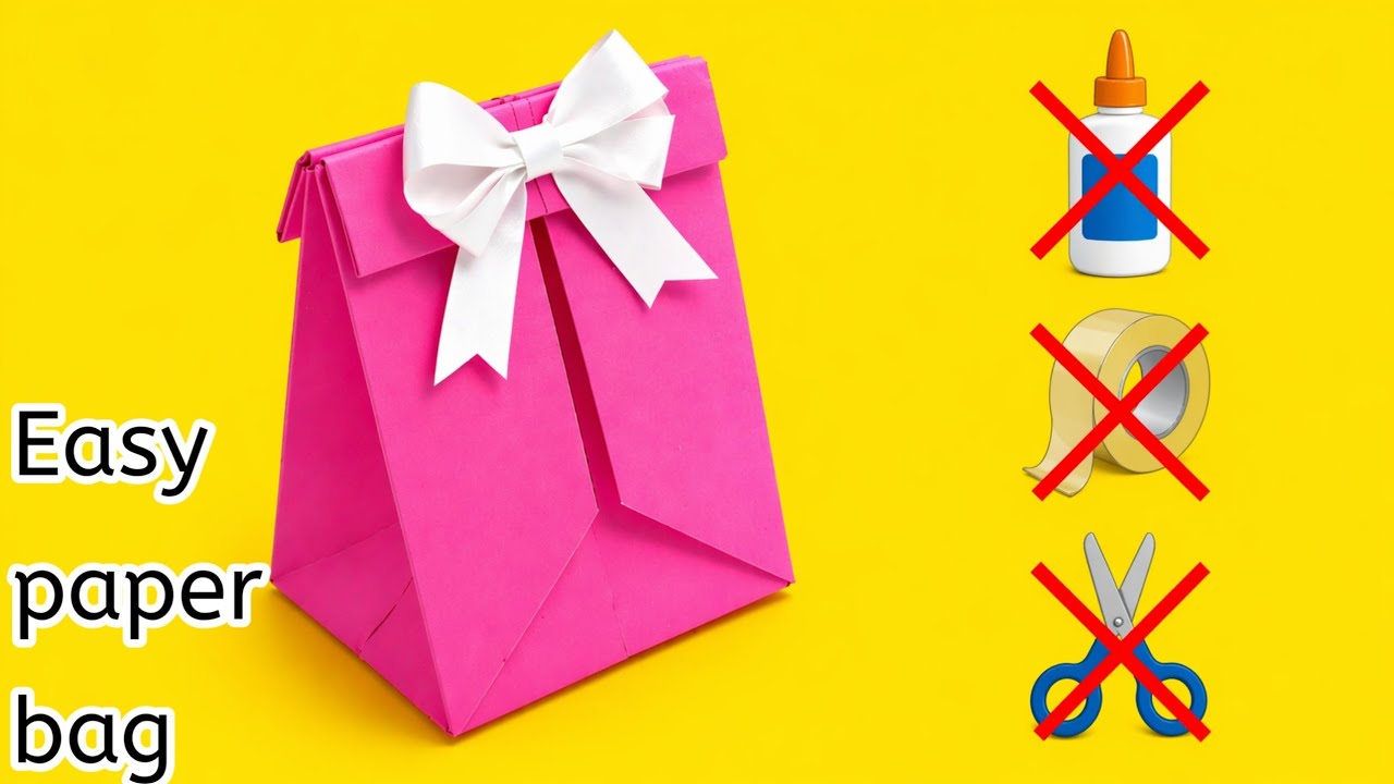 Origami paper box|How to make paper bag without glue|No glue paper craft|No glue paper bag|Gift bag