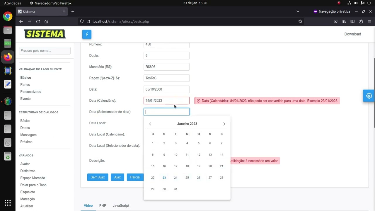 Validação do lado do Cliente JavaScript