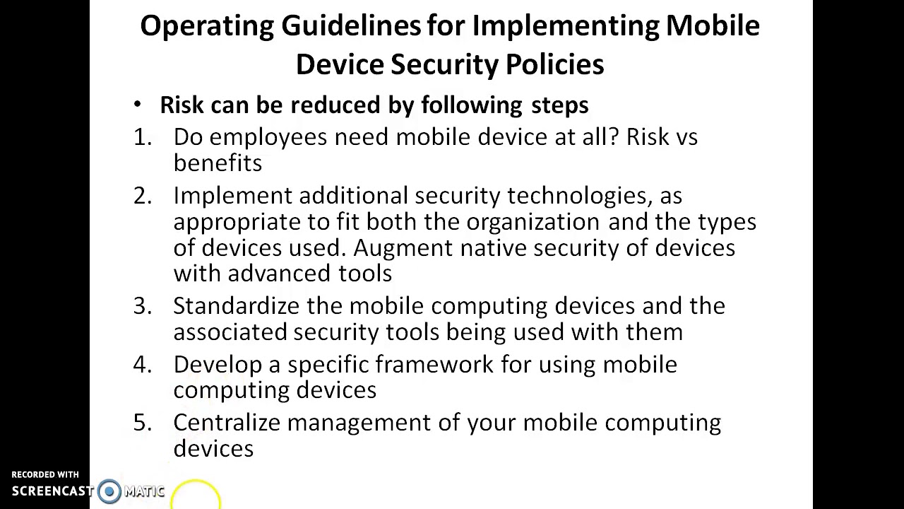 Operational Guidelines for Implementing Mobile Device Security