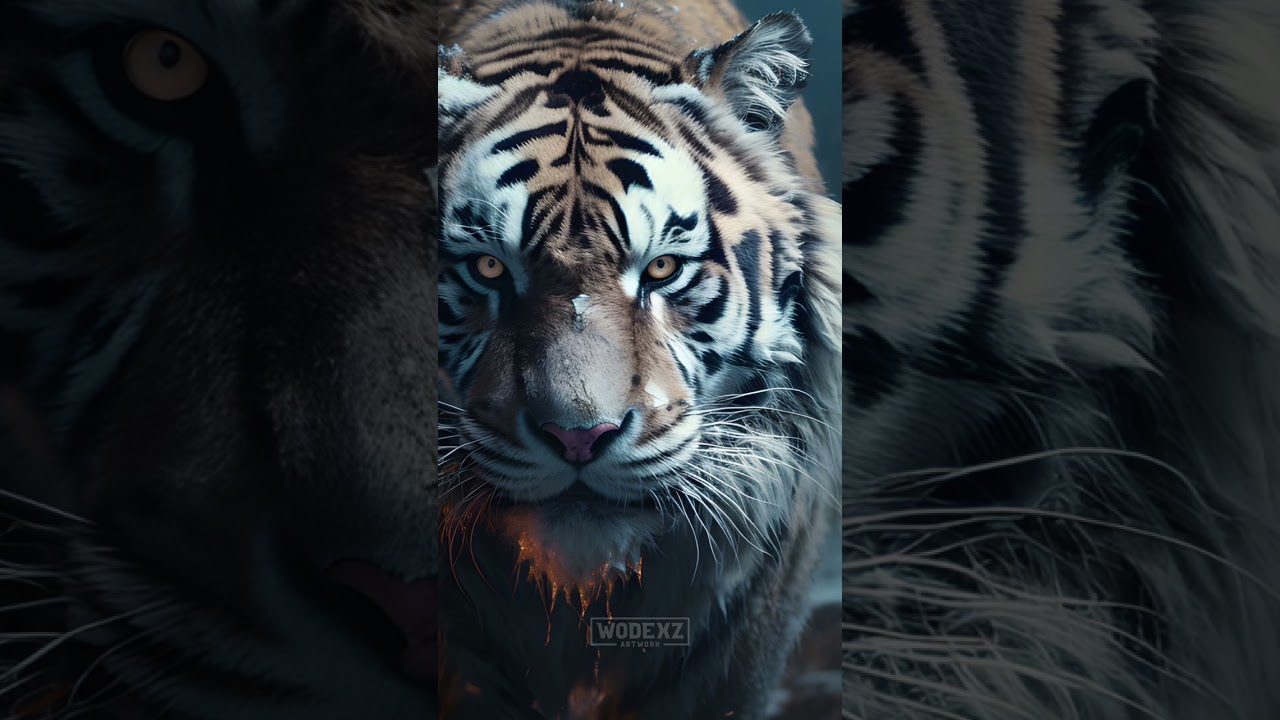 Tiger with snowy landscape background
