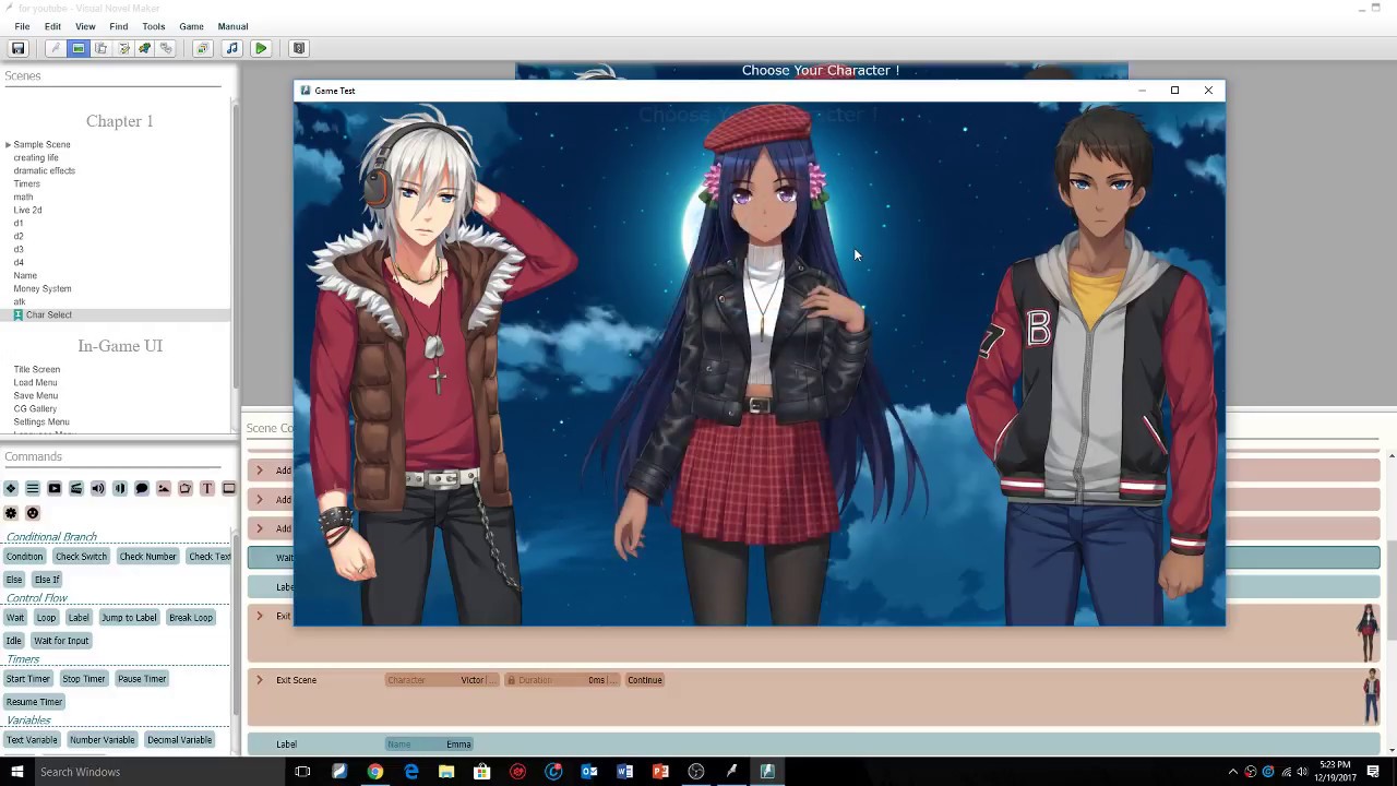 Visual Novel Maker Tutorial - Basic Character Selection Screen - Episode 19