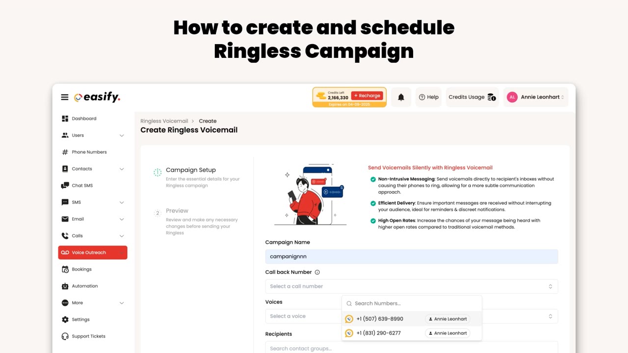 How to schedule Ringless Campaign | Easify Marketing | Tutorial