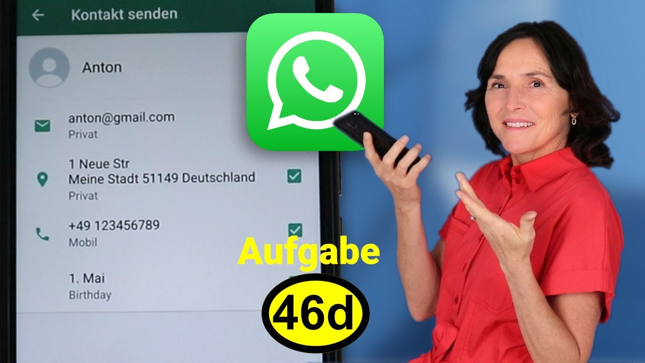 Telefonnummern oder Kontaktdaten über WhatsApp teilen. Aufgabe 46d Android Kurs für Einsteiger
