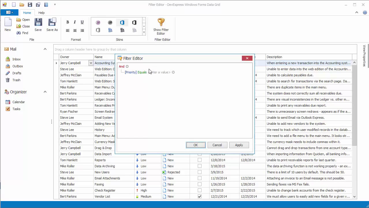 DevExpress WinForms Grid: Filter Editor