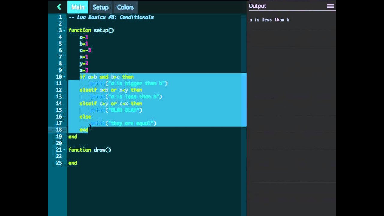 Codea Tutorials #008--Conditionals in Lua, iPad Programming