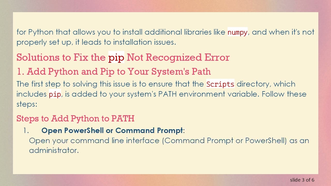 Troubleshooting pip Installation Issues with numpy in Python