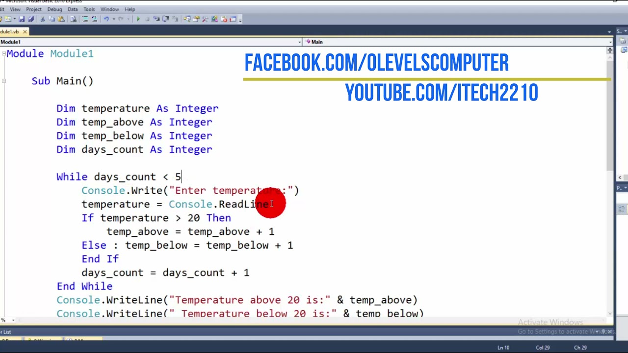 VB.net Console program to check temperature using while loop
