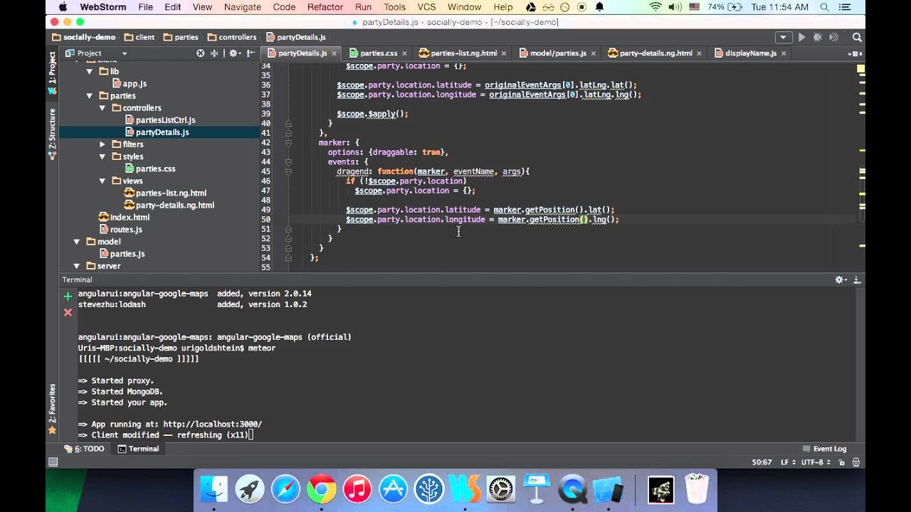 angular meteor tutorial - Step 16 - Google Maps