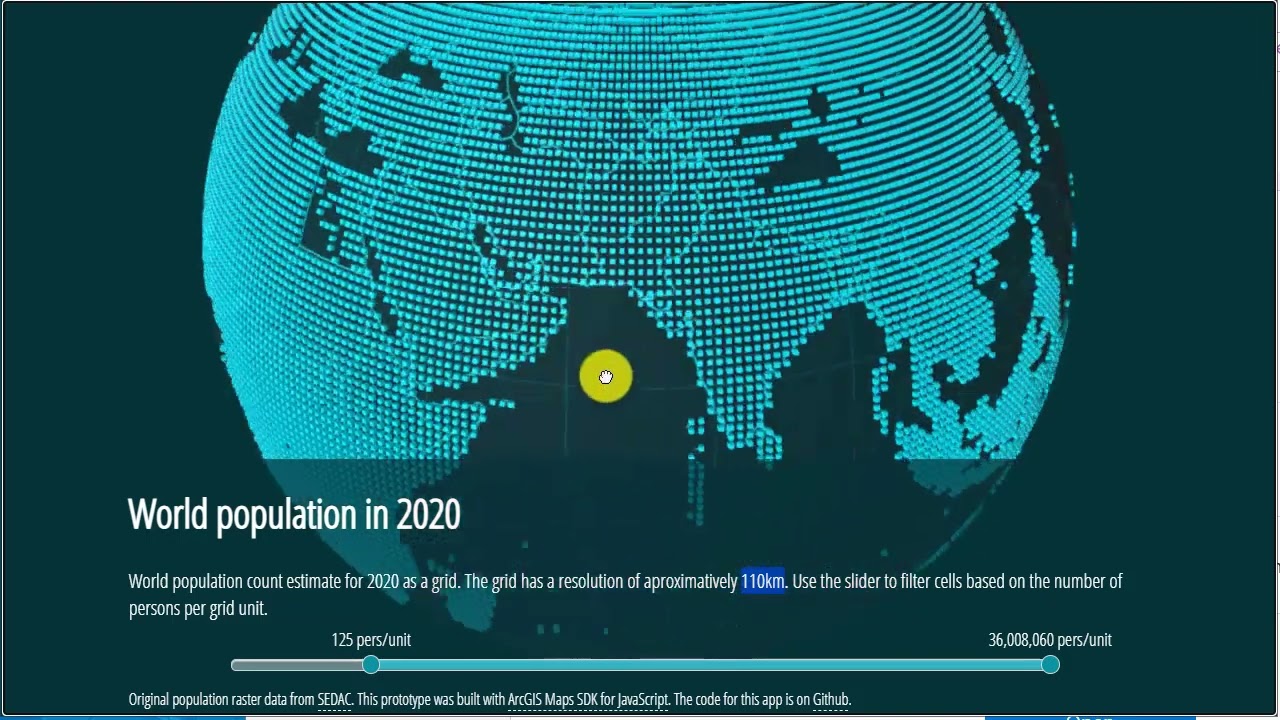 Examining world population using a 3D globe with a data filtering tool