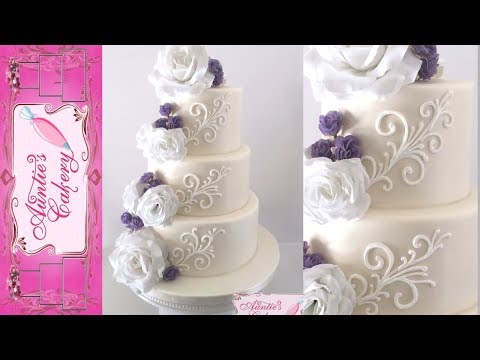 Simple White Scrolls Wedding Cake Tutorial