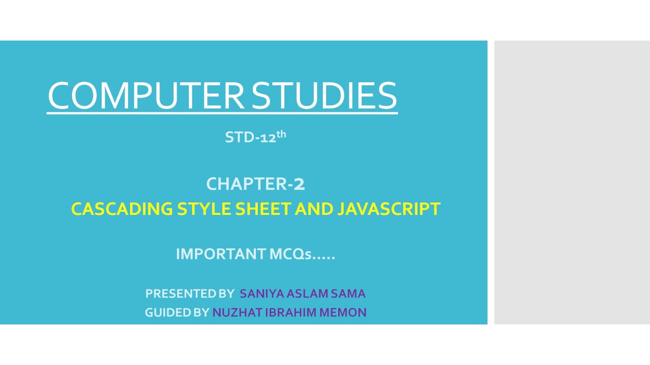 Std 12 Chapter 2 Cascading Style Sheets and JavaScript Important MCQs