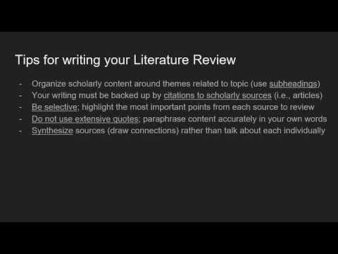 Conducting (and Writing) a Literature Review for a Research Paper